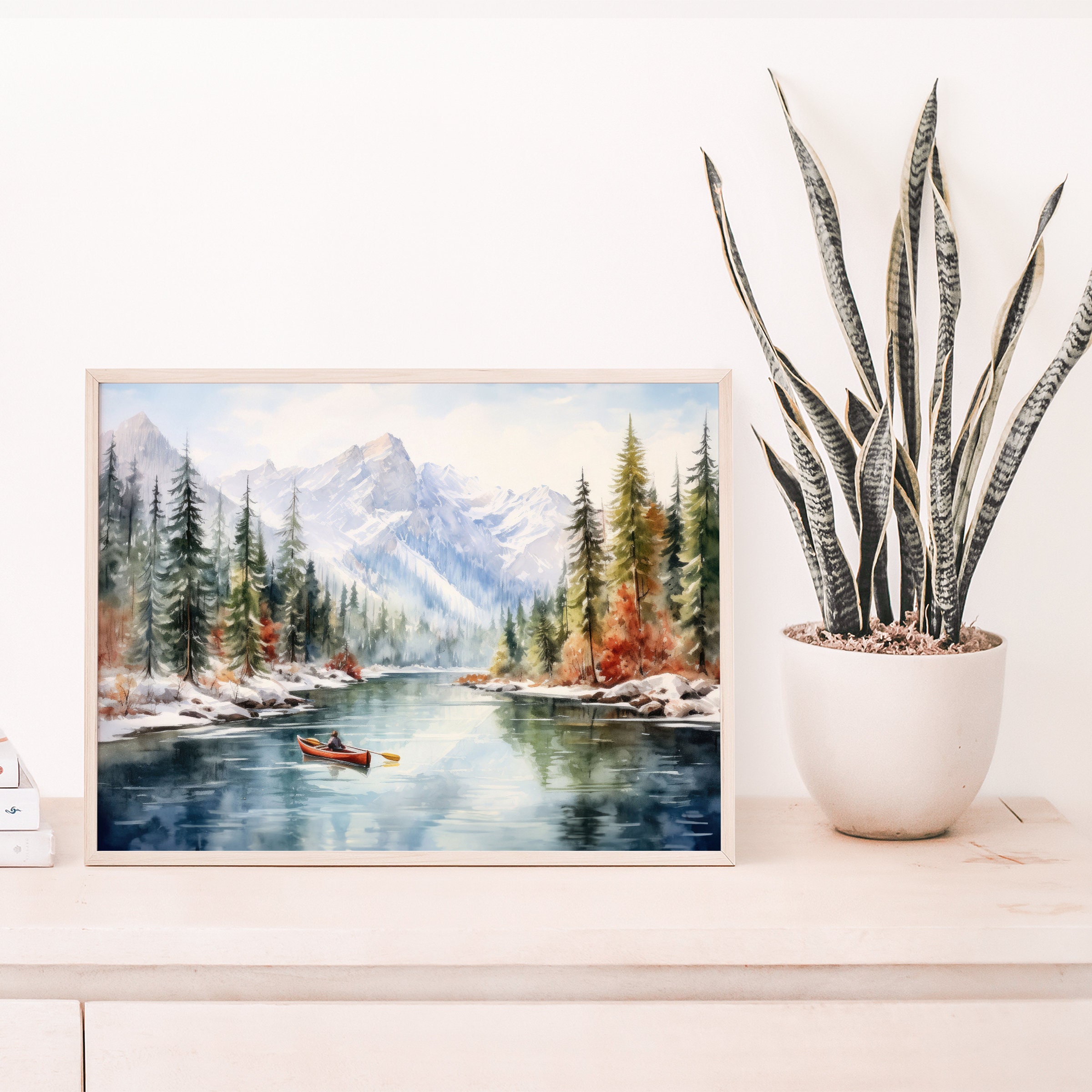 Kayak Wall Art Watercolor PRINTABLE Winter Landscape Print INSTANT ...