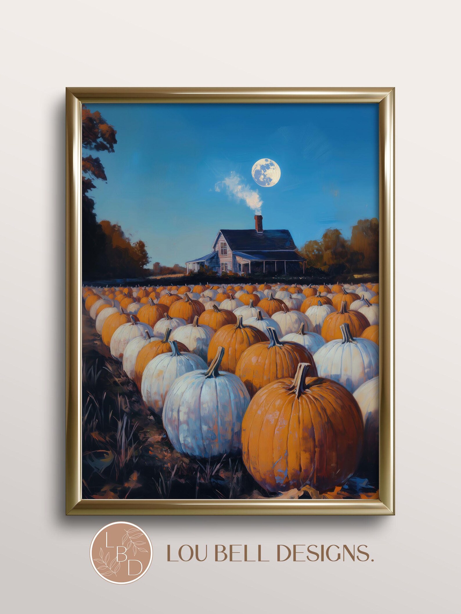 Spooky Pumpkin Patch Wall Art Oil Painting DOWNLOAD, Autum Country ...