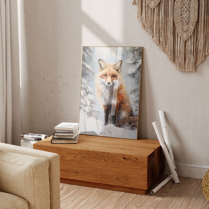 Winter Fox Art PRINTABLE, Red Fox in Snowy Fir Forest DIGITAL Print ...