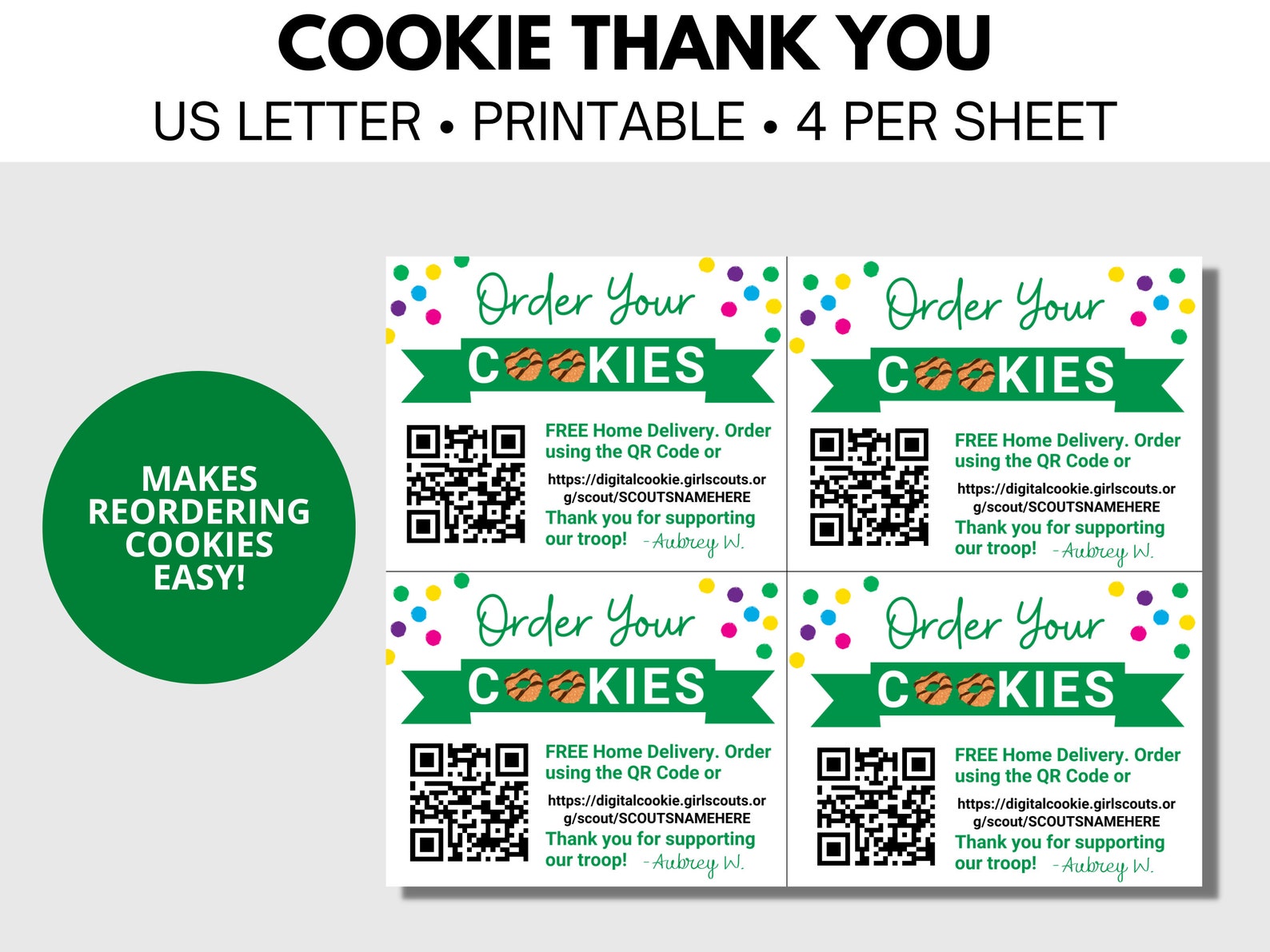 Cookie Thank You and Reordering Card Custom Made to Order Printable - Etsy