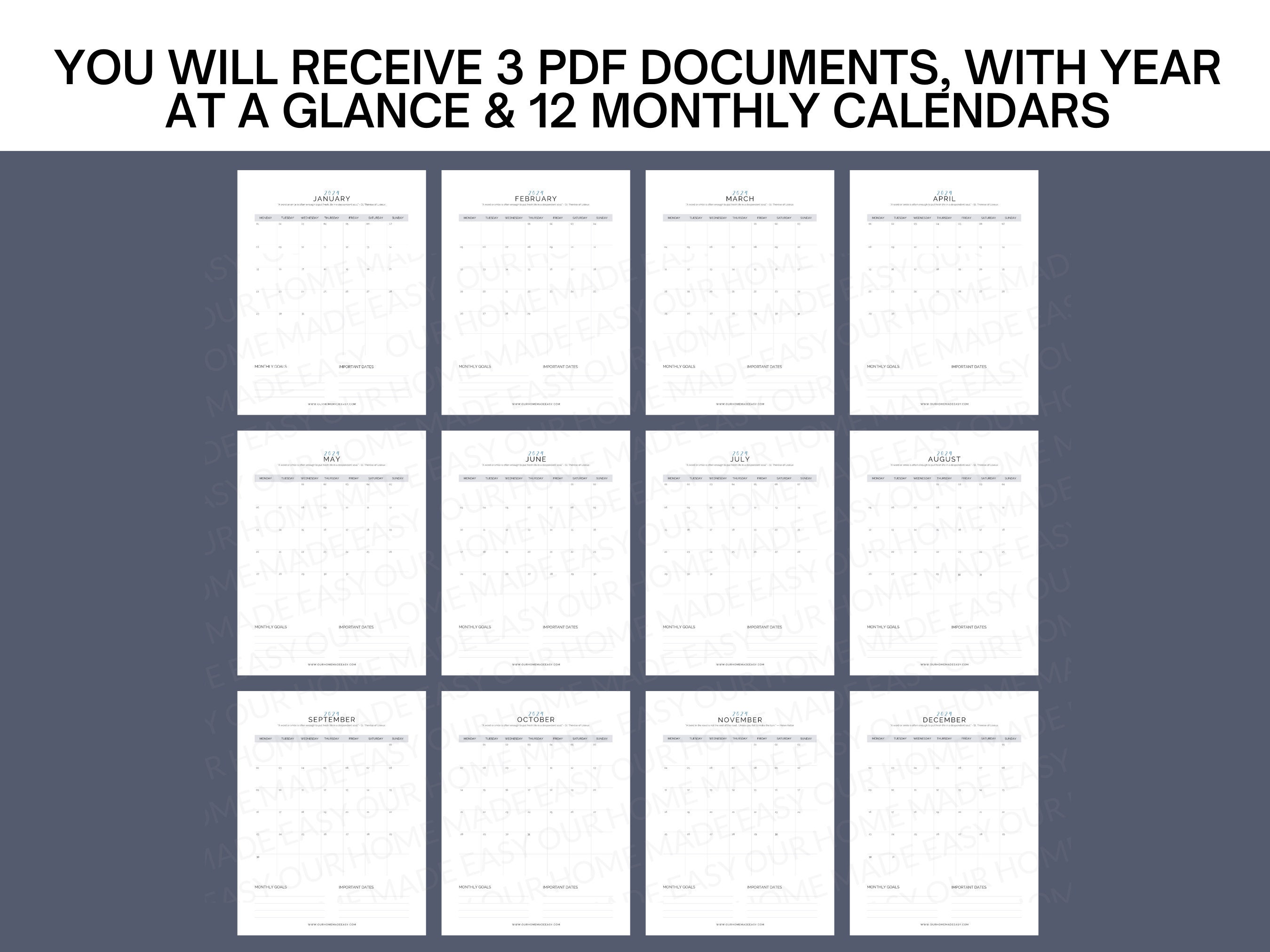 2024 Printable Monthly Calendar Set - Year at a Glance Included ...