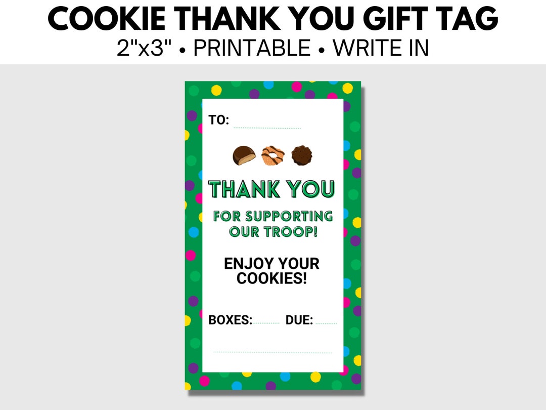 Cookie Thank You and Receipt | Cookie Gift Tag INSTANT DOWNLOAD ...