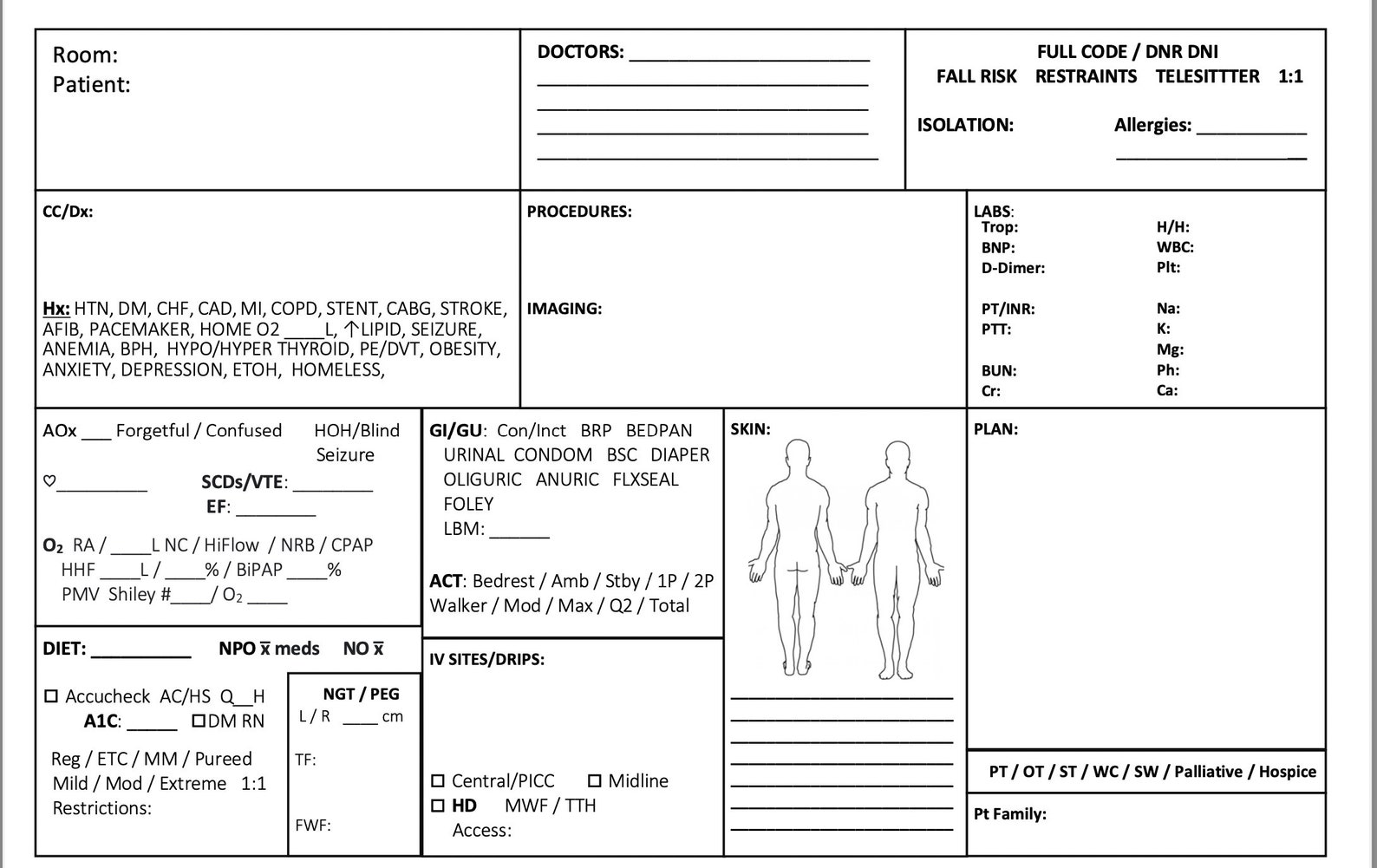 Vertical Nursing Report Sheet/brain (IMC/PCU) - 2 Patient - Etsy