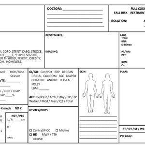 Vertical Nursing Report Sheet/brain (IMC/PCU) - 2 Patient - Etsy