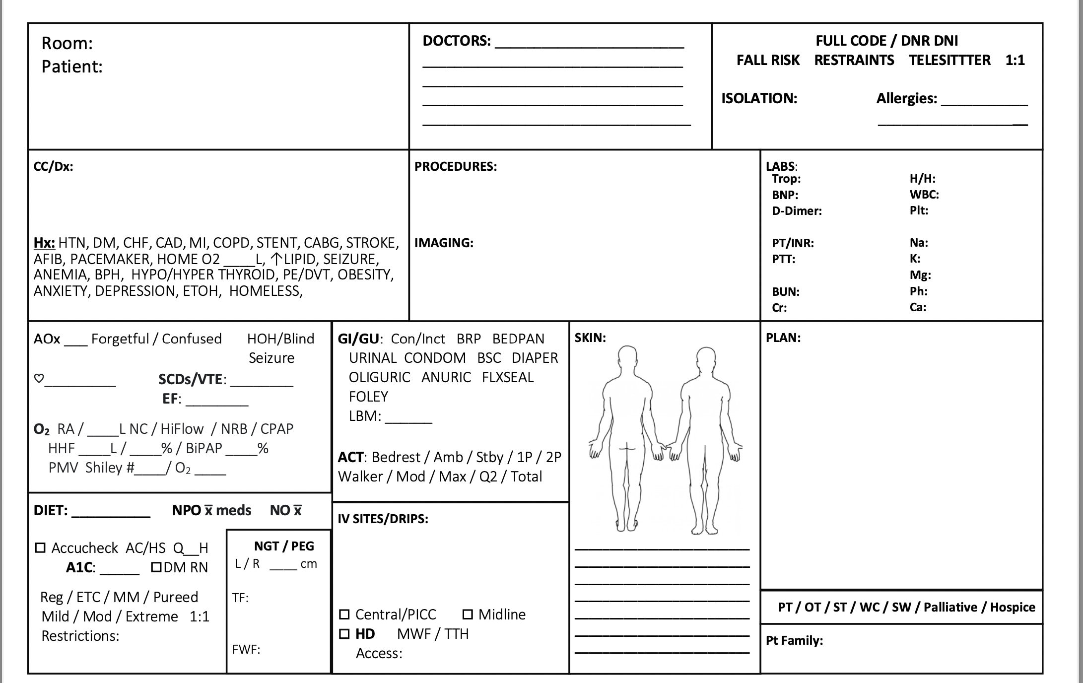 Vertical Nursing Report Sheet/brain (IMC/PCU) - 2 Patient - Etsy