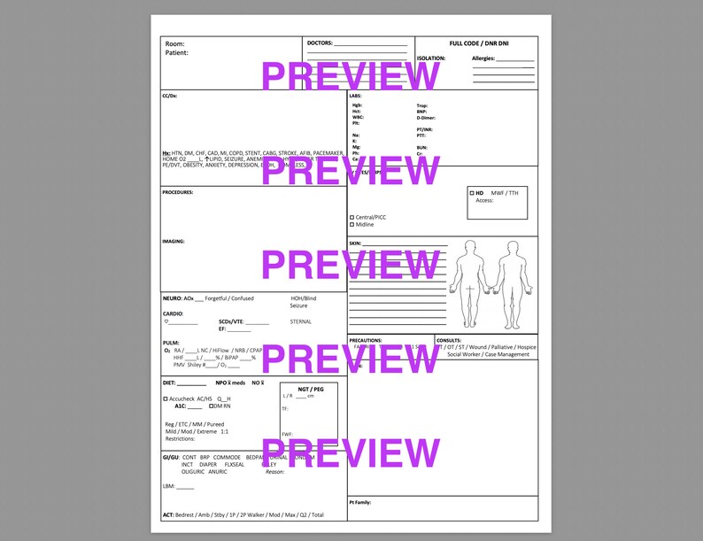 Hoja de Informe de Enfermería Vertical - 1 Paciente - Etsy México