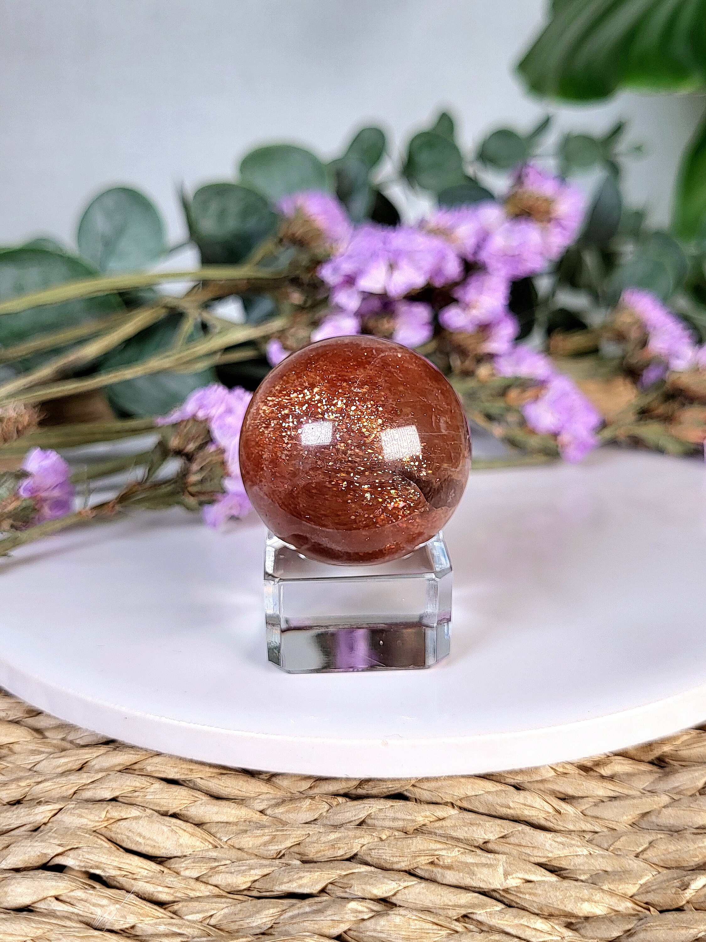 Natural AAA Grade Arusha Sunstone Sphere, Gem Confetti Sunstone Carving ...