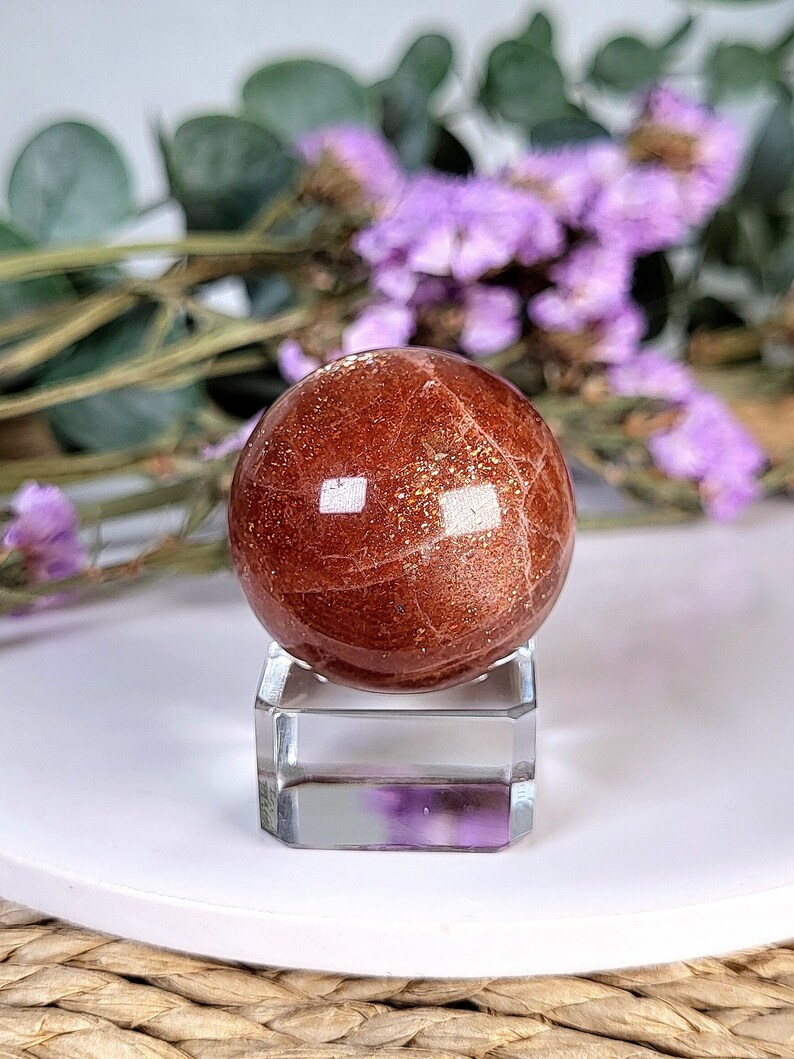 Natural AAA Grade Arusha Sunstone Sphere, Gem Confetti Sunstone Carving ...