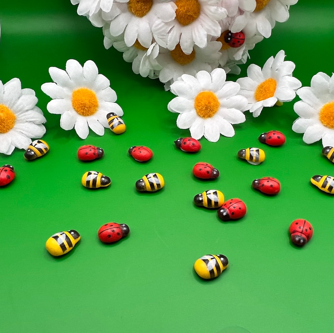 Wooden Ladybugs and Bees: Miniature Fairy Garden Ornaments (pack of 20 ...