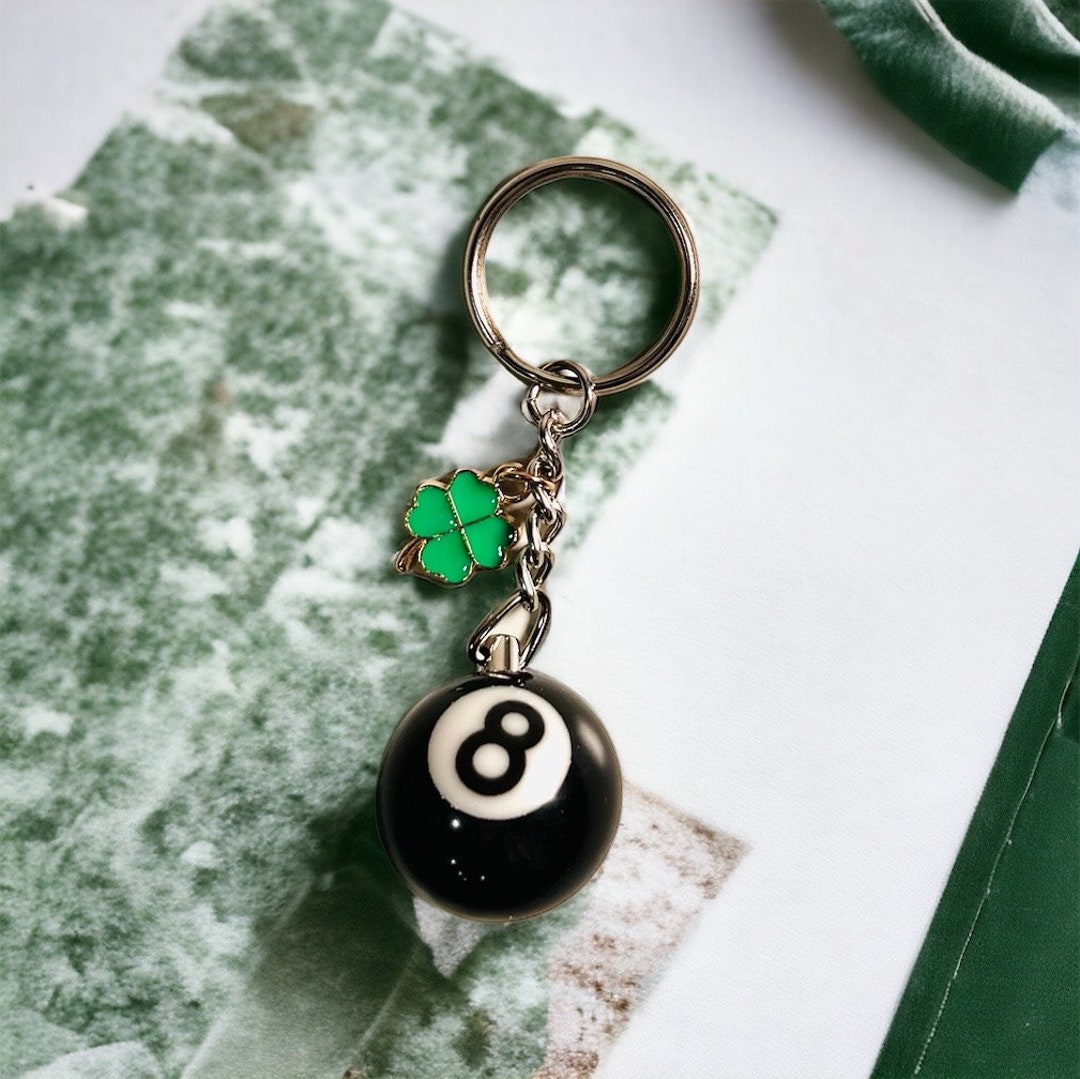 8 Pool Ball Keychain With 4 Leaf Clover Charms, Lucky Keychain, St ...