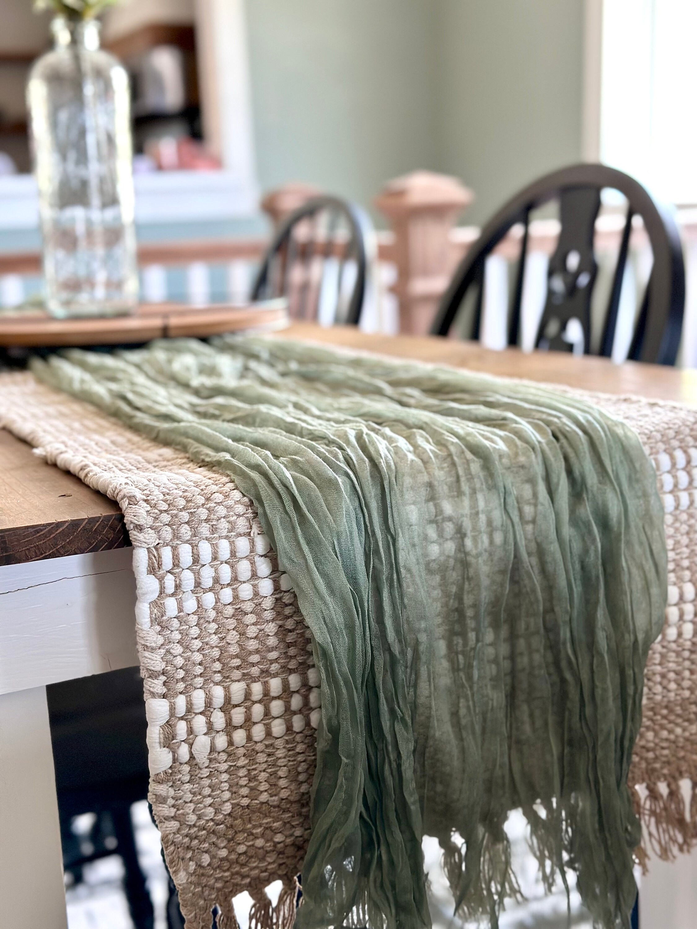 Sage Green Cheesecloth Table Runner White Wedding Table Cloth 3 Feet X ...