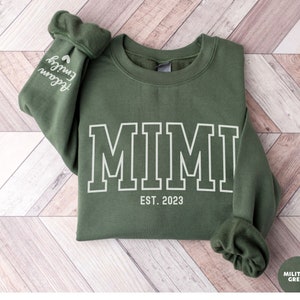 Custom Mimi Sweatshirt With Kid Name on Sleeve, Personalized Mimi Est ...