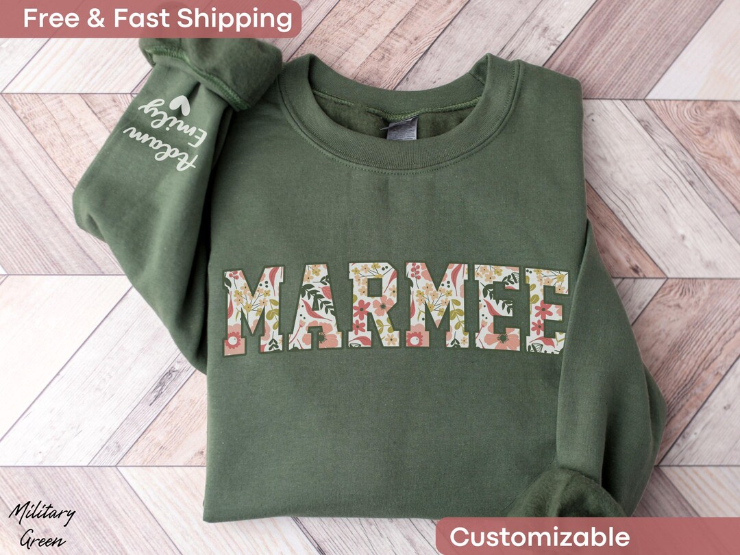 Custom Marmee Sweatshirt With Kid Name on Sleeve Floral Marmee Crewneck ...