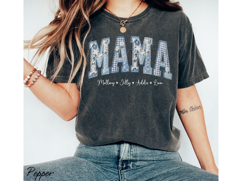 Comfort Colors® Mama Faux Patchwork Sweatshirt, Custom Mama Shirt With ...