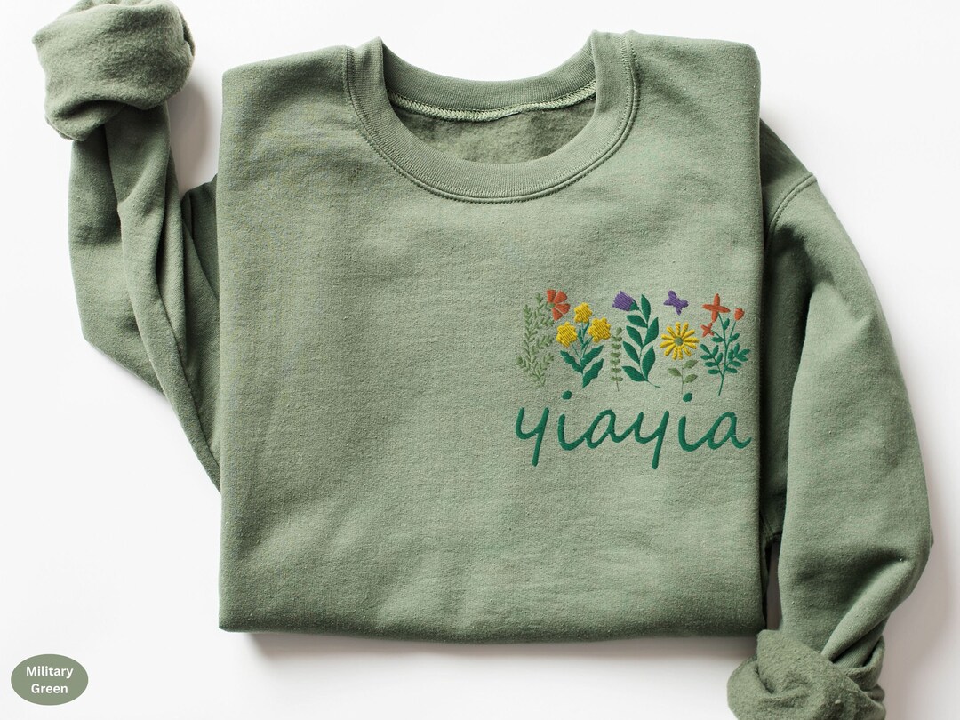 Floral Yiayia Embroidered Sweatshirt Flower Yiayia Crewneck Mothers Day ...