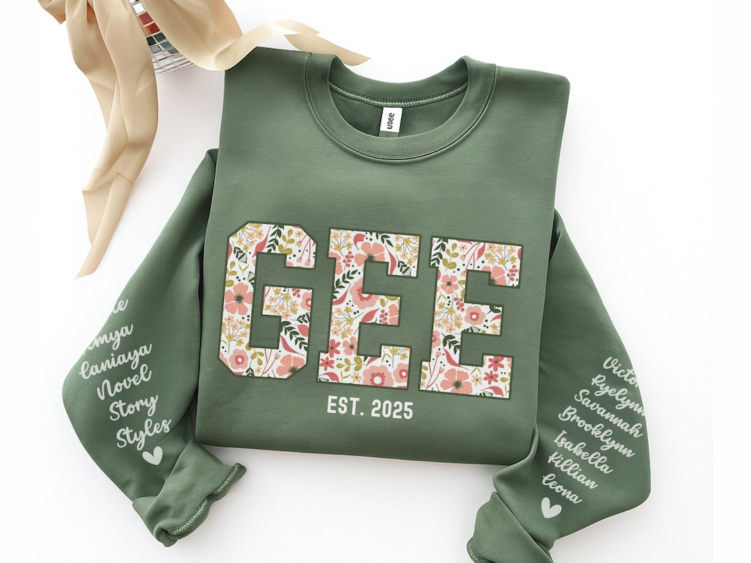 Custom Floral Gee Sweatshirt With Kid Names on Sleeve: Personalized ...