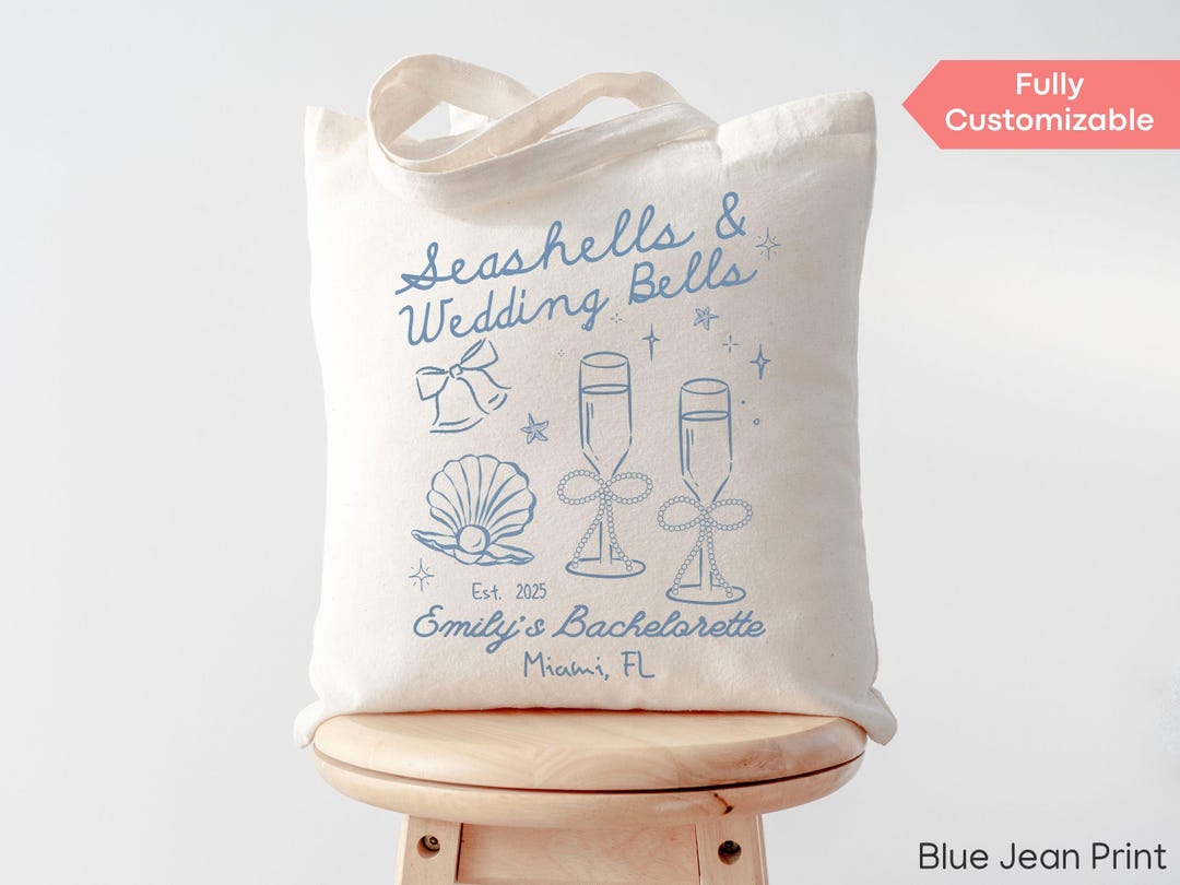 Seashells and Wedding Bells Bachelorette Party Tote Bag Custom Seashell ...