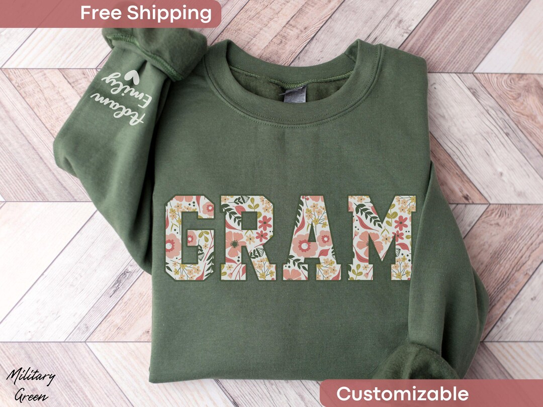 Custom Gram Sweatshirt With Kid Name on Sleeve Floral Gram Crewneck ...