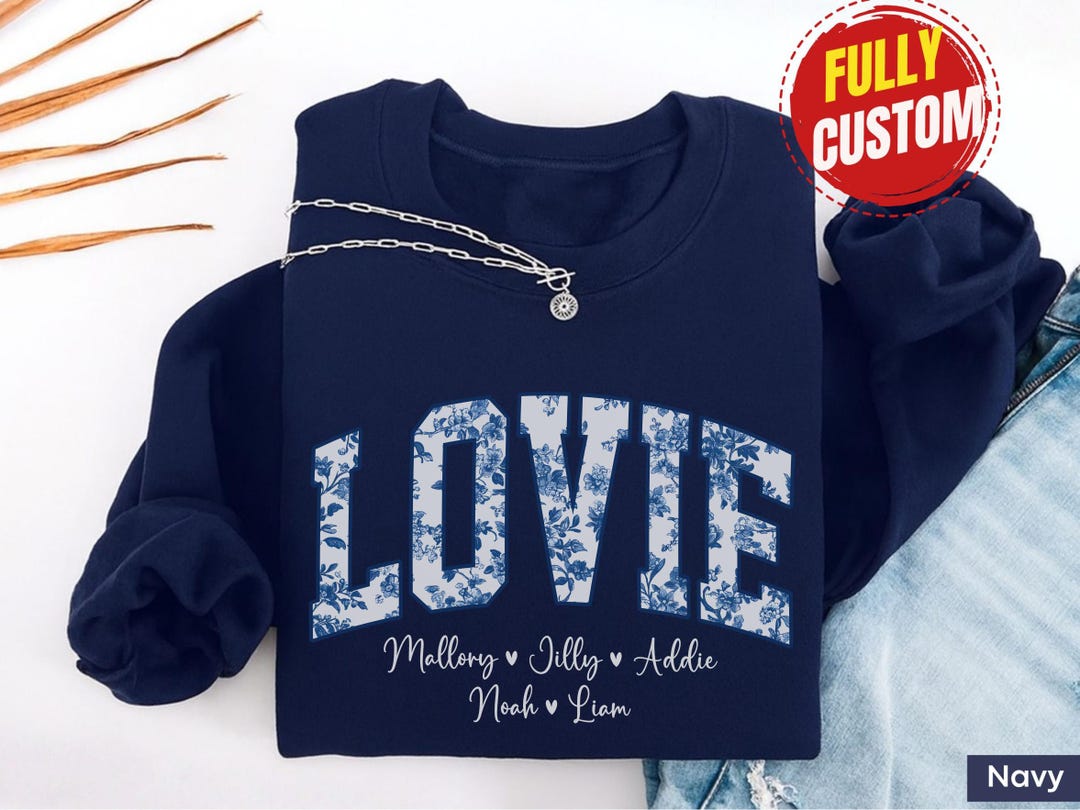 Blue Floral Lovie Sweatshirt Personalized Grandma Long Sleeve Tee With ...