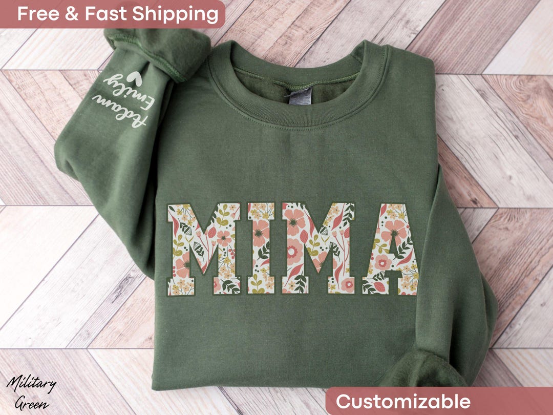 Custom Mima Sweatshirt With Kid Name on Sleeve Floral Mima Sweatshirt ...