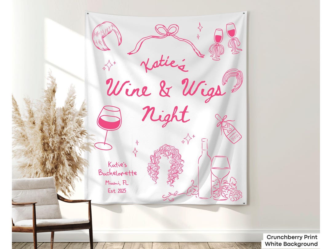 Wine & Wigs Night Sign Funny Bachelorette Party Banner Decor Custom ...