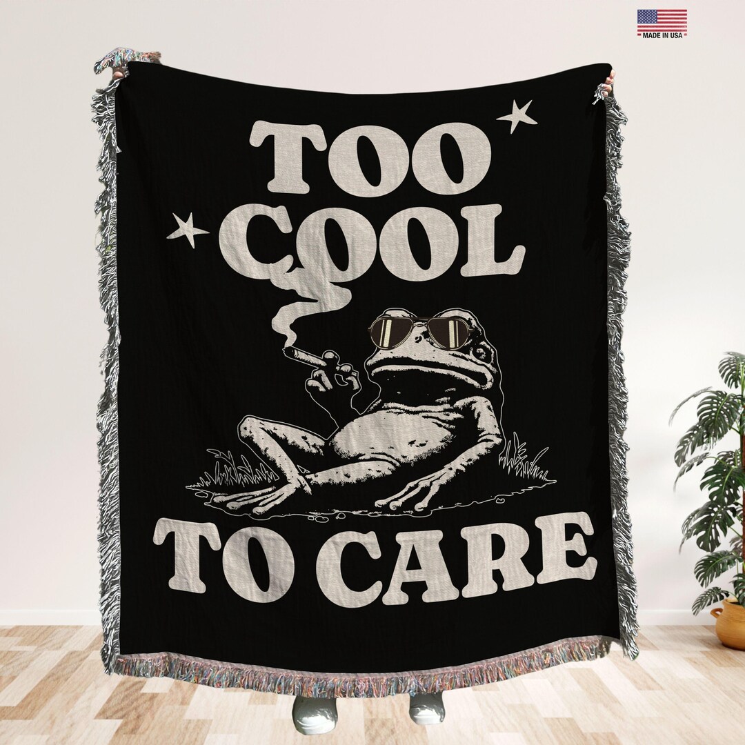 Funny Vintage Frog Woven Blanket Edgy Frog Sarcastic Quote Too Cool to ...