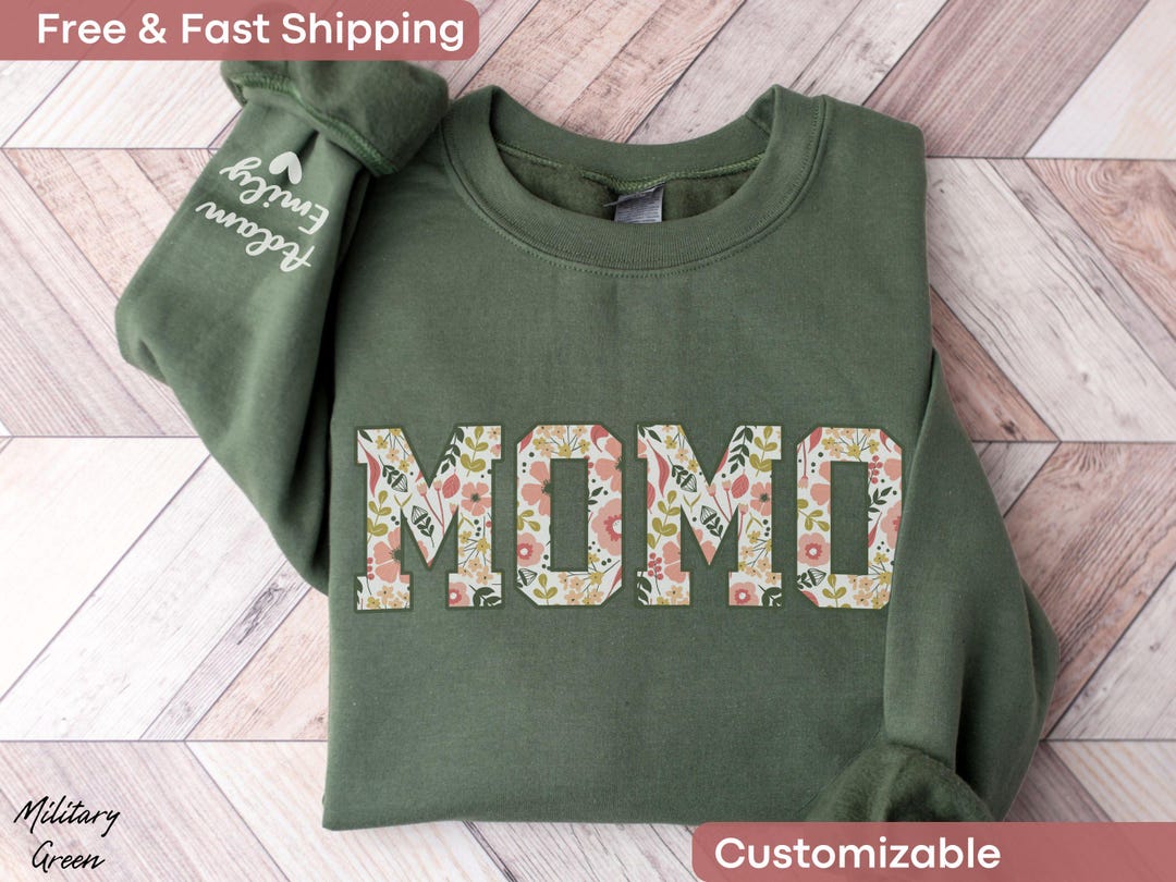 Custom Momo Sweatshirt With Kid Name on Sleeve Floral Momo Crewneck ...