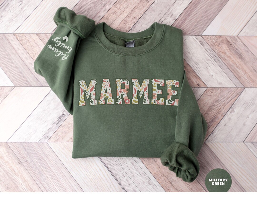 Custom Marmee Sweatshirt With Kid Name on Sleeve, Floral Marmee ...