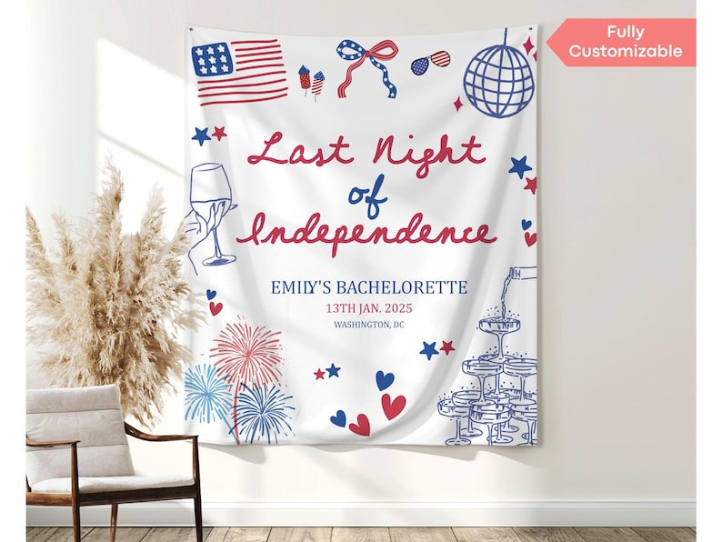 Last Night of Independence Bachelorette Party Banner Decor Red White ...