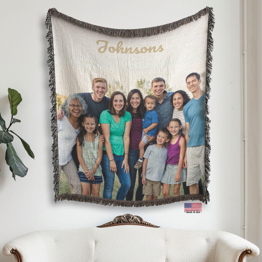 Personalized Family Photo Woven Blanket With Text Custom Couple Photo ...