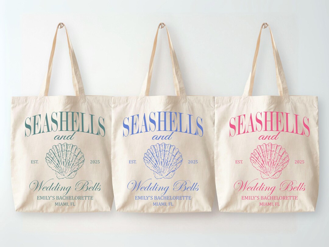 Seashells and Wedding Bells Beach Bachelorette Party Tote Bag Beach ...