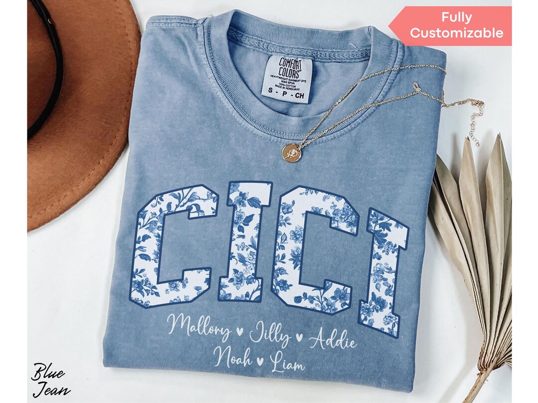 Toile Blue Floral Cici Tshirt Custom Grandma Shirt With Grandkids Names ...