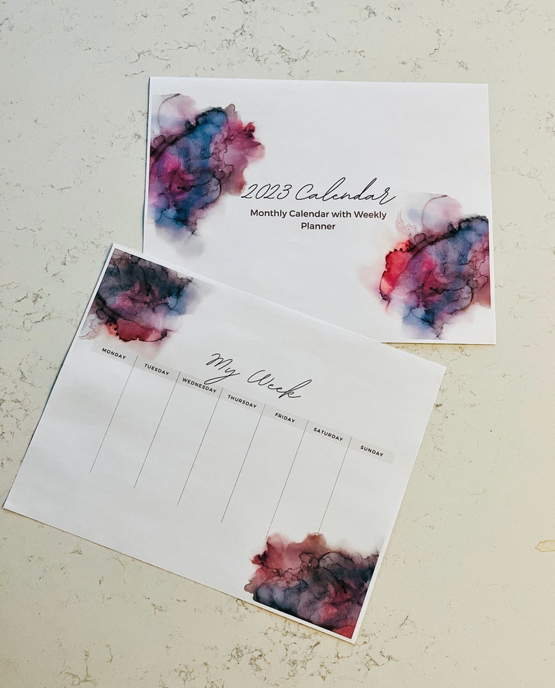 2023 Printable Watercolor Calendar , Pink/purple Watercolor Printable ...