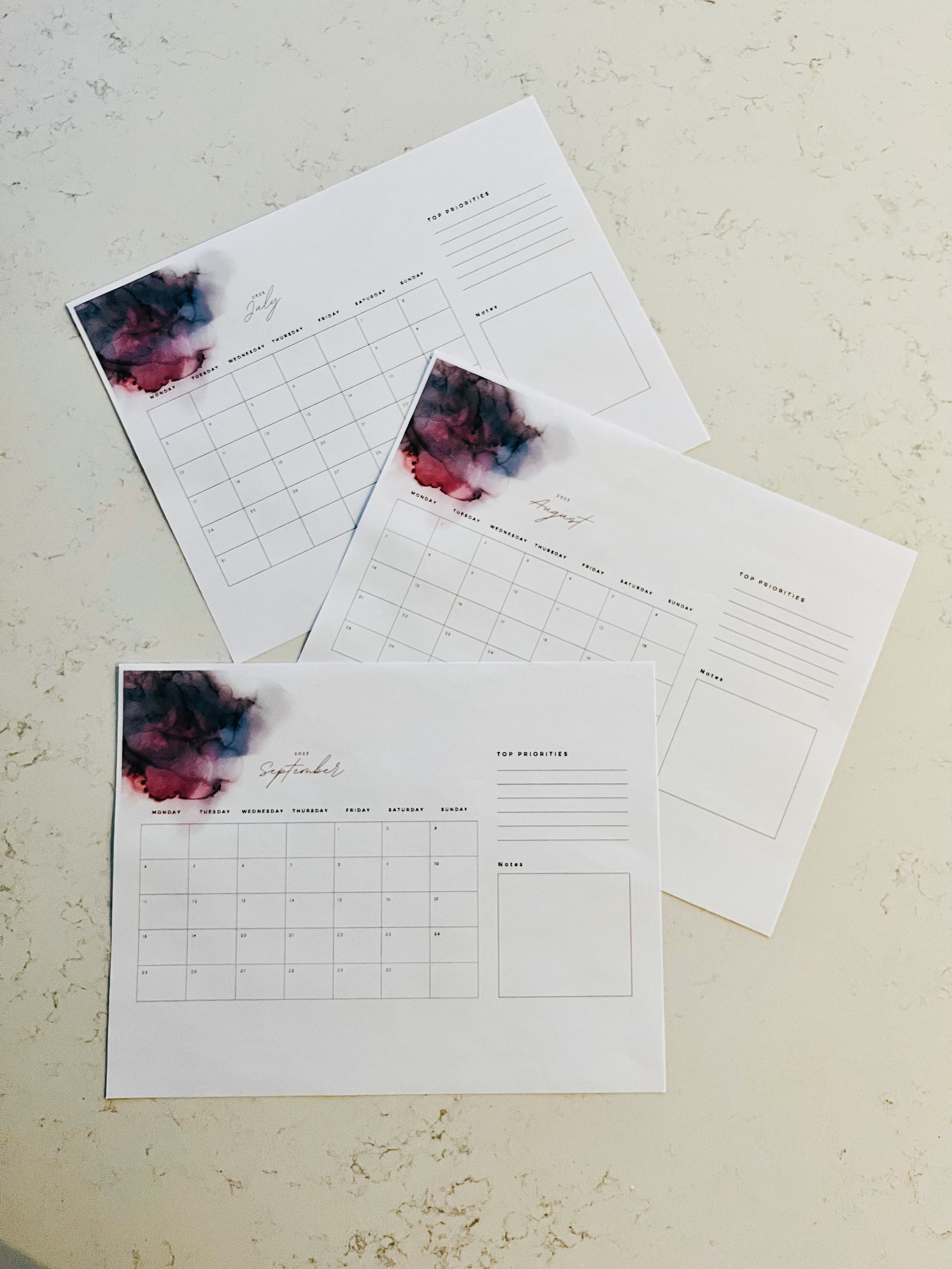 2023 Printable Watercolor Calendar , Pink/purple Watercolor Printable ...