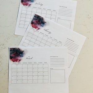 2023 Printable Watercolor Calendar , Pink/purple Watercolor Printable ...