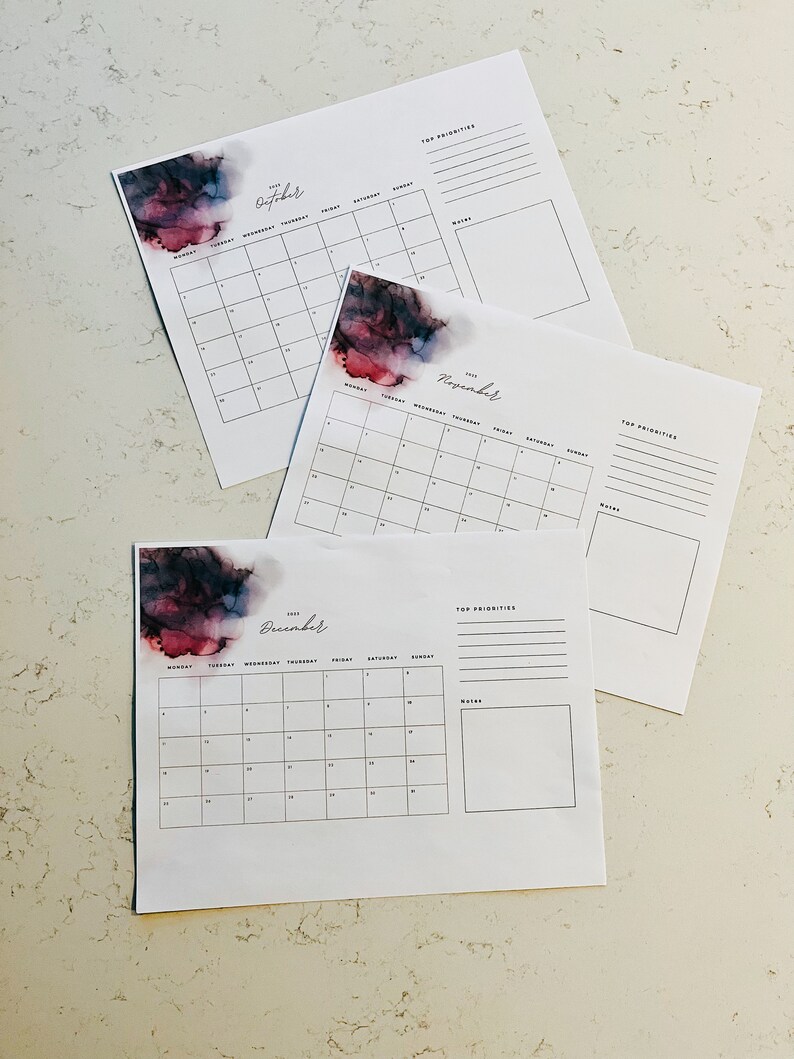 2023 Printable Watercolor Calendar , Pink/purple Watercolor Printable ...