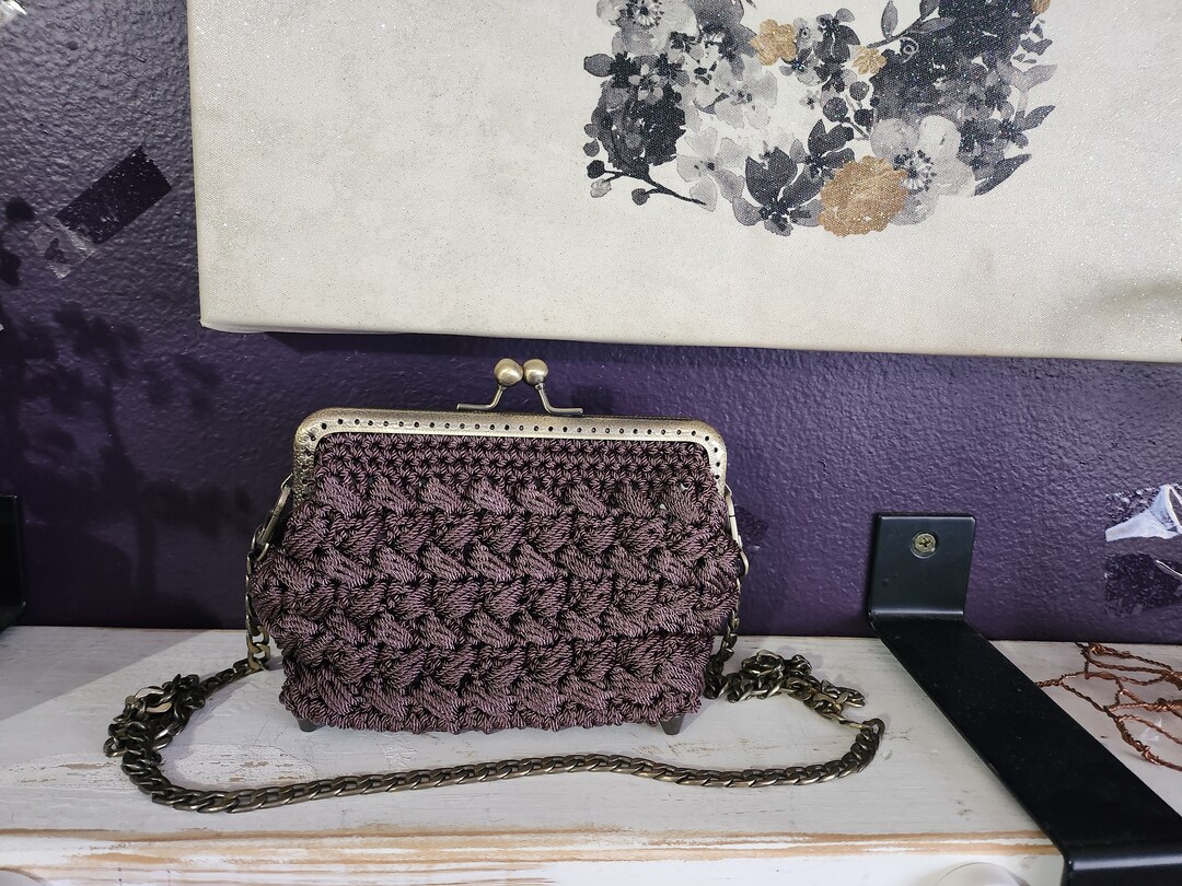 Crochet Puff Stitch Bag With Lining and Chain. Women's Clutch Purse ...