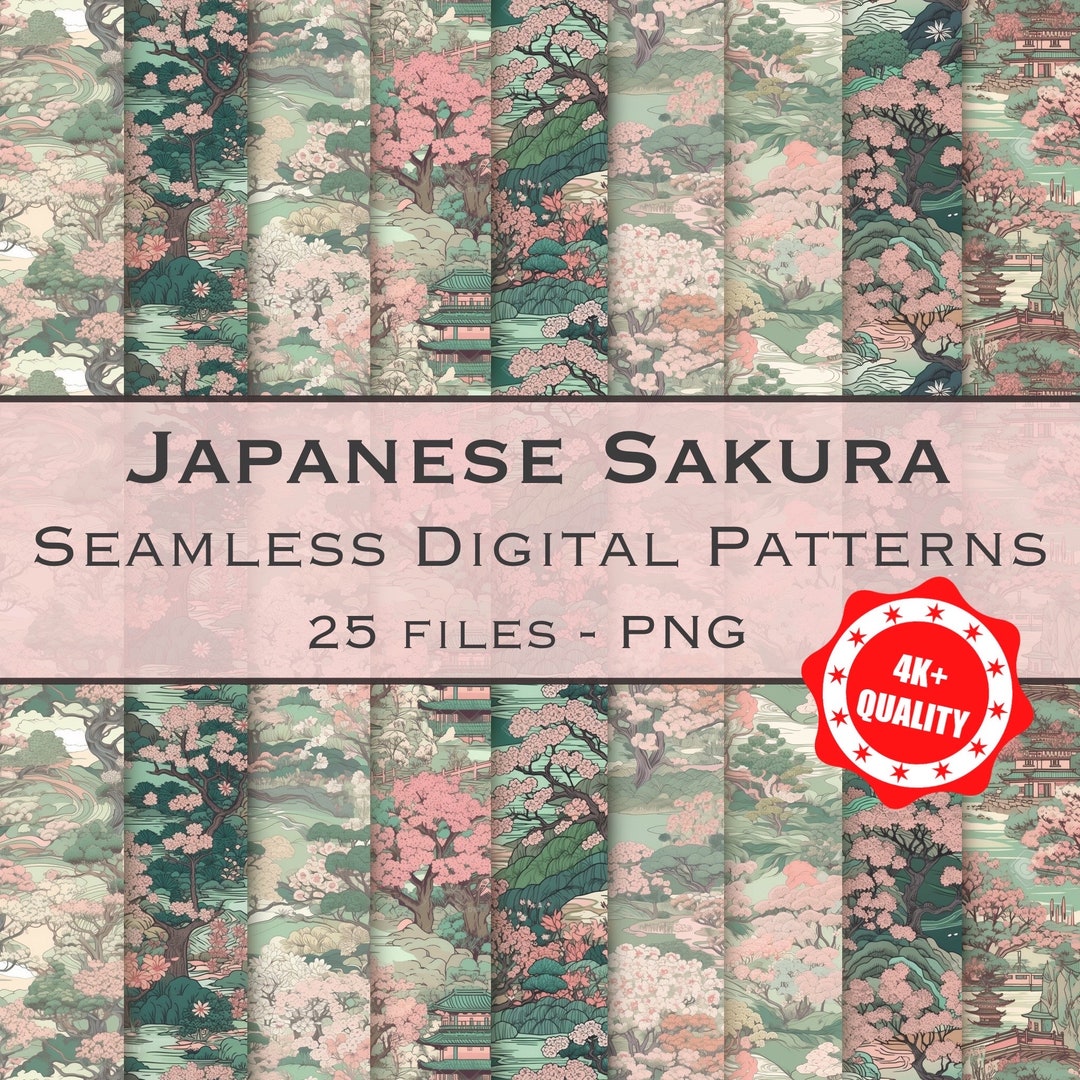 25 Traditional Japanese Sakura Digital Patterns, 4K HD Cherry Blossom ...