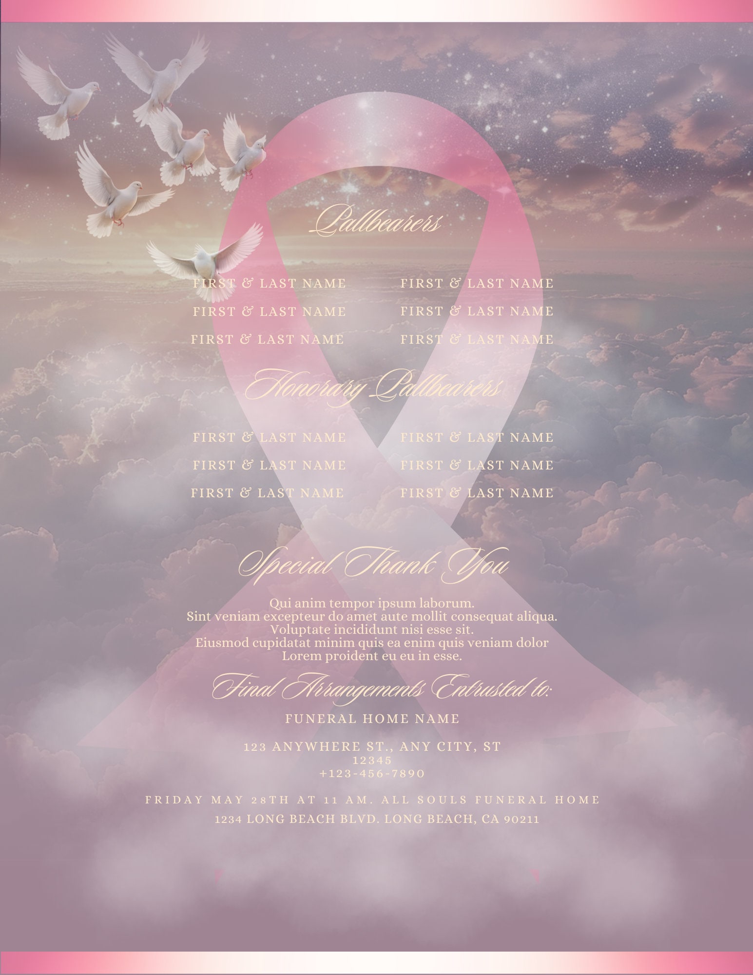 Breast Cancer | 11 X 17 | Bifold| Template| Obituary | Funeral ...