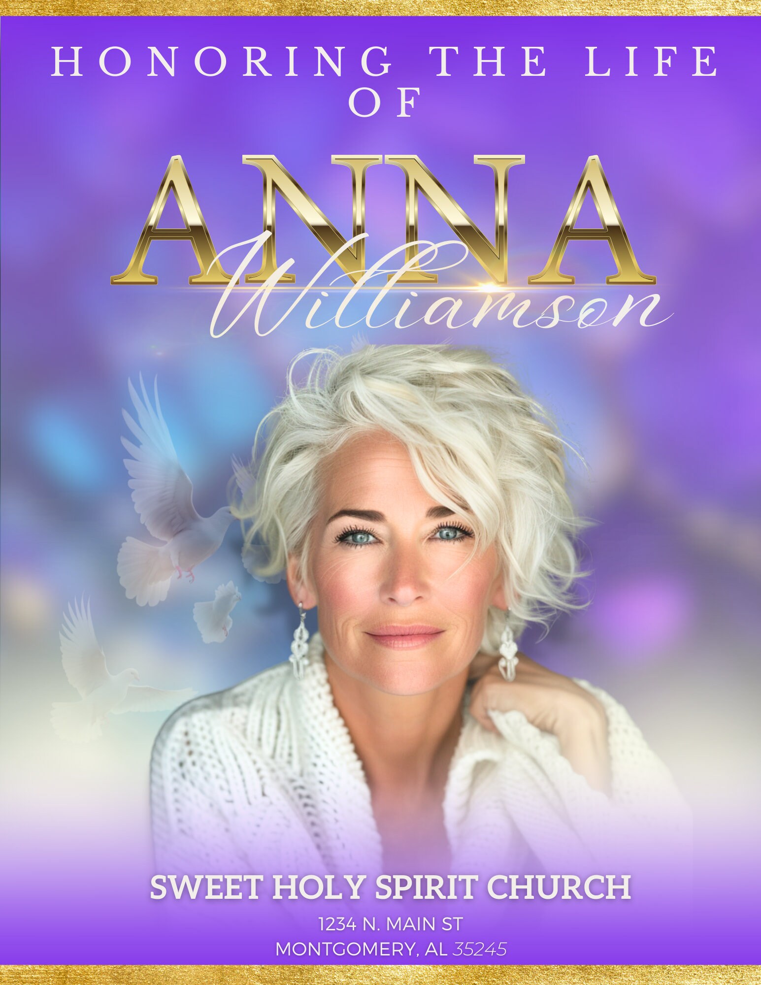 Purple Elegant Obituary Program 11 X 17 Bifold Template Obituary ...