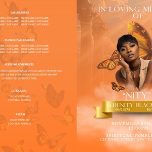 Standard | Orange Butterfly| Memorial Program | Bifold| Template ...