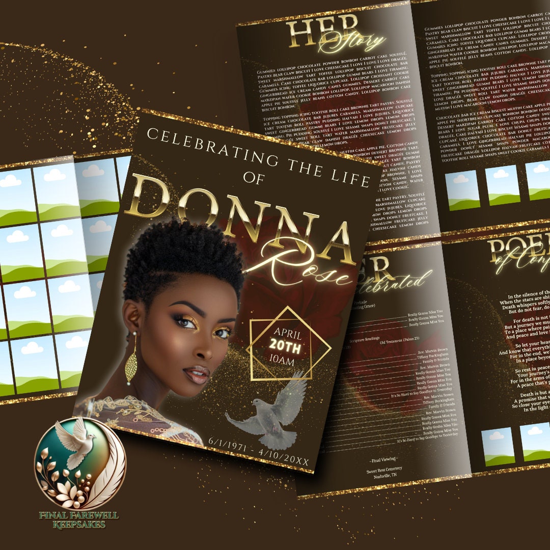 Brown Gold | Elegant Obituary Program | 11 X 17 | Bifold| Template ...