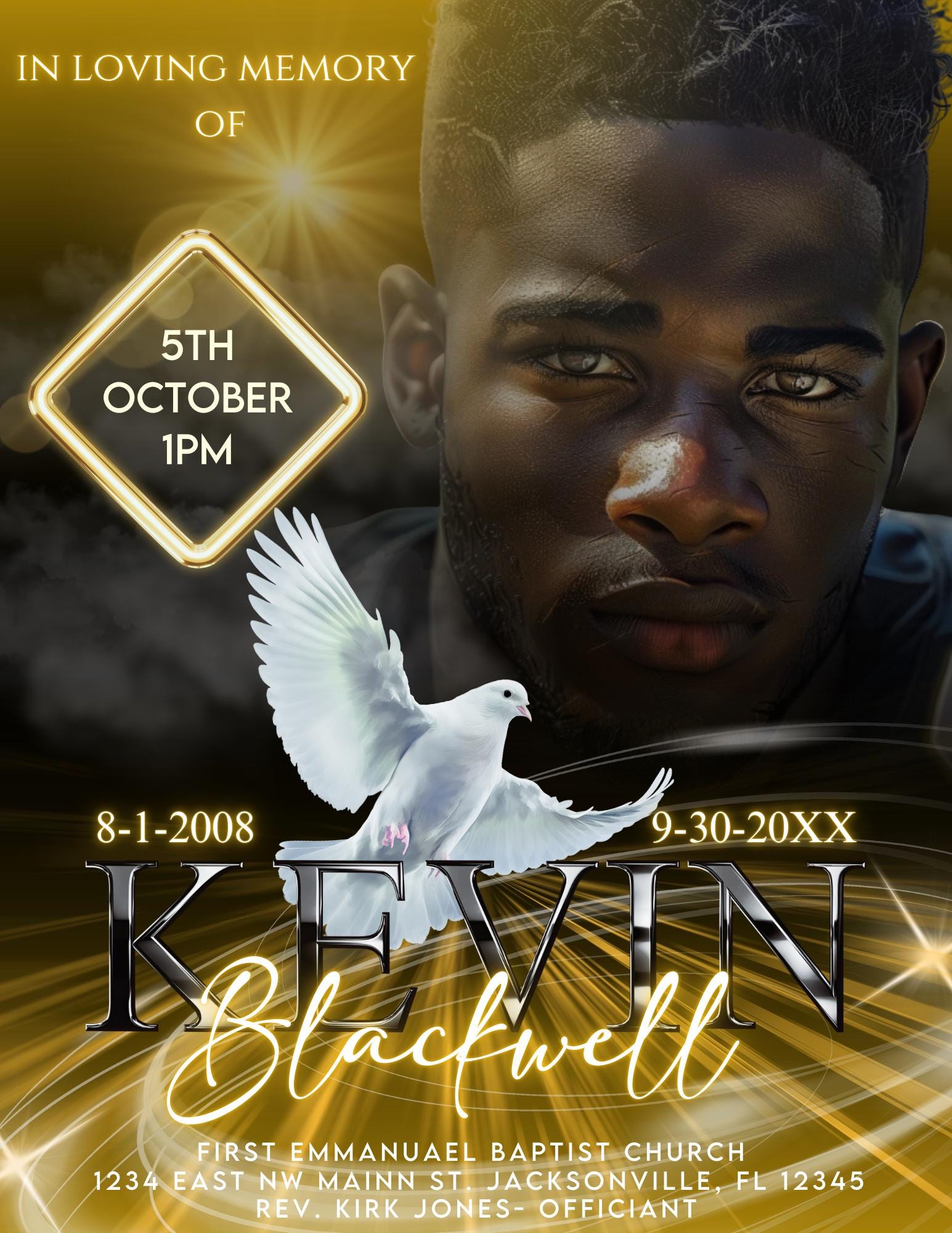 Yellow and Black | 11 X 17 | Bifold| Template| Obituary | Funeral ...