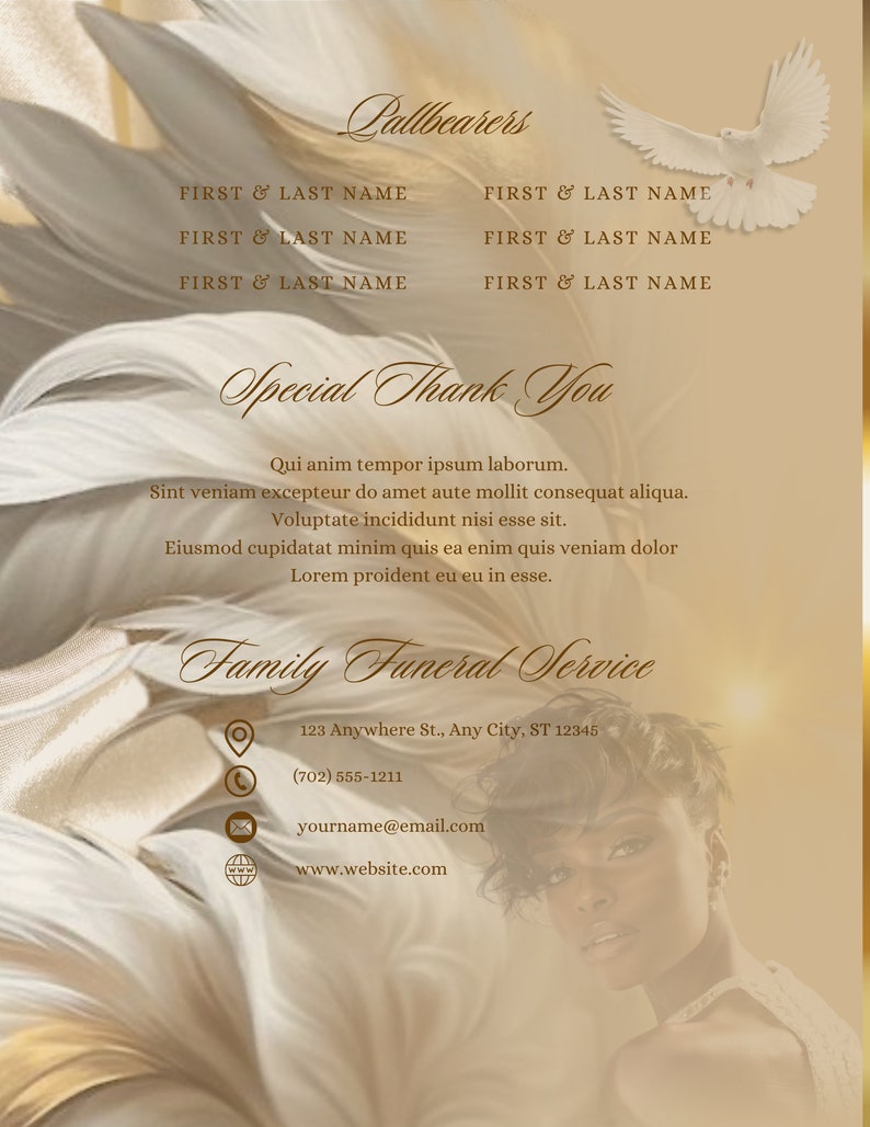 Khaki Elegant Obituary Program Bifold Template Obituary Funeral ...