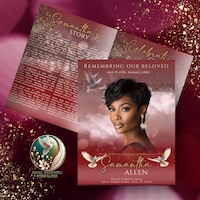 Maroon Canva Funeral Program Template – Elegant Bi-fold Brochure (11x8 ...