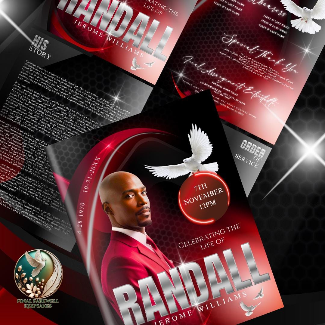 Red and Black Memorial Program | 11 X 17 | Bifold| Template| Obituary ...