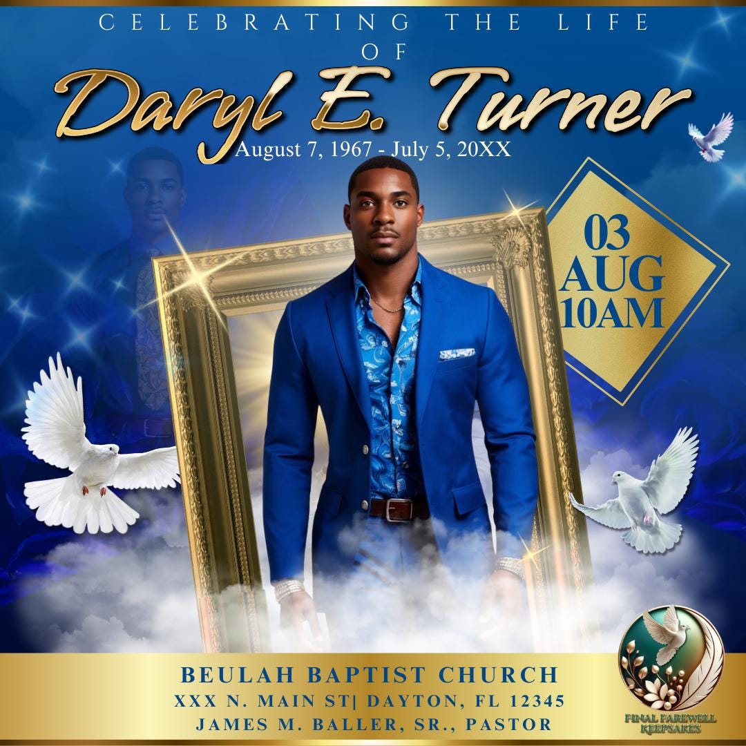 Daryl Death Announcement | 1080x 1080| | Template| Obituary | Funeral ...