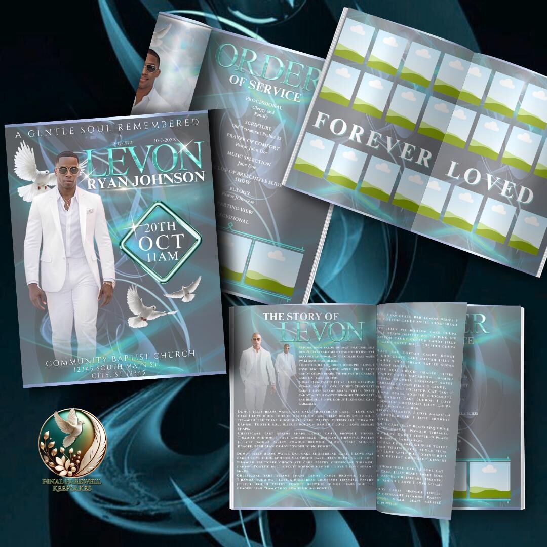 Male Elegant Obituary Program | Bifold| Template| Obituary | Funeral ...