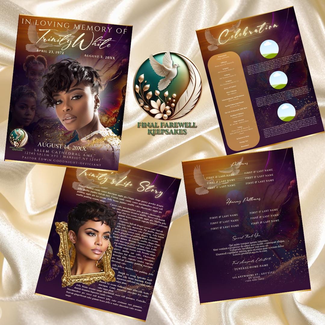 Elegant Obituary Program | 4 Pages | Bifold| Template| Obituary ...