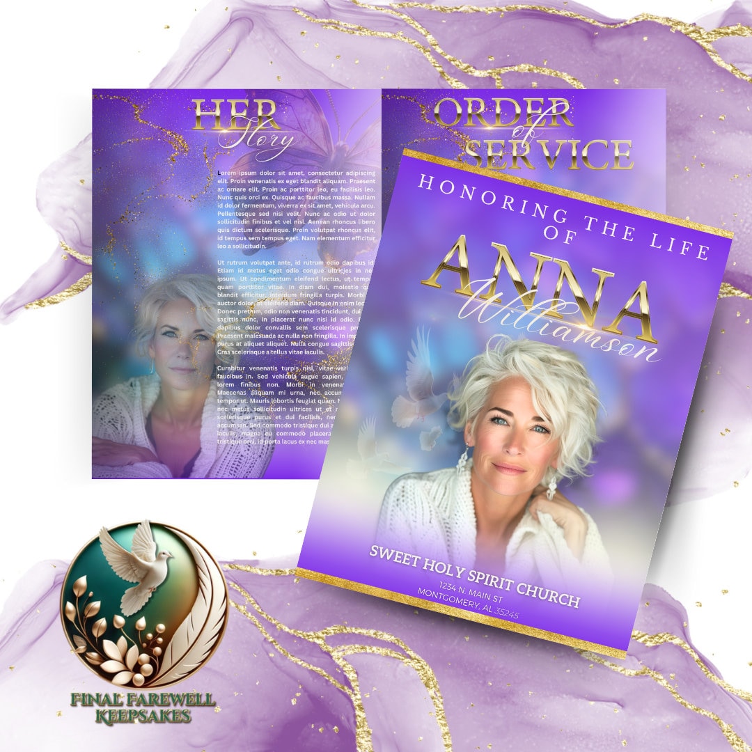 Purple Elegant Obituary Program 11 X 17 Bifold Template Obituary ...